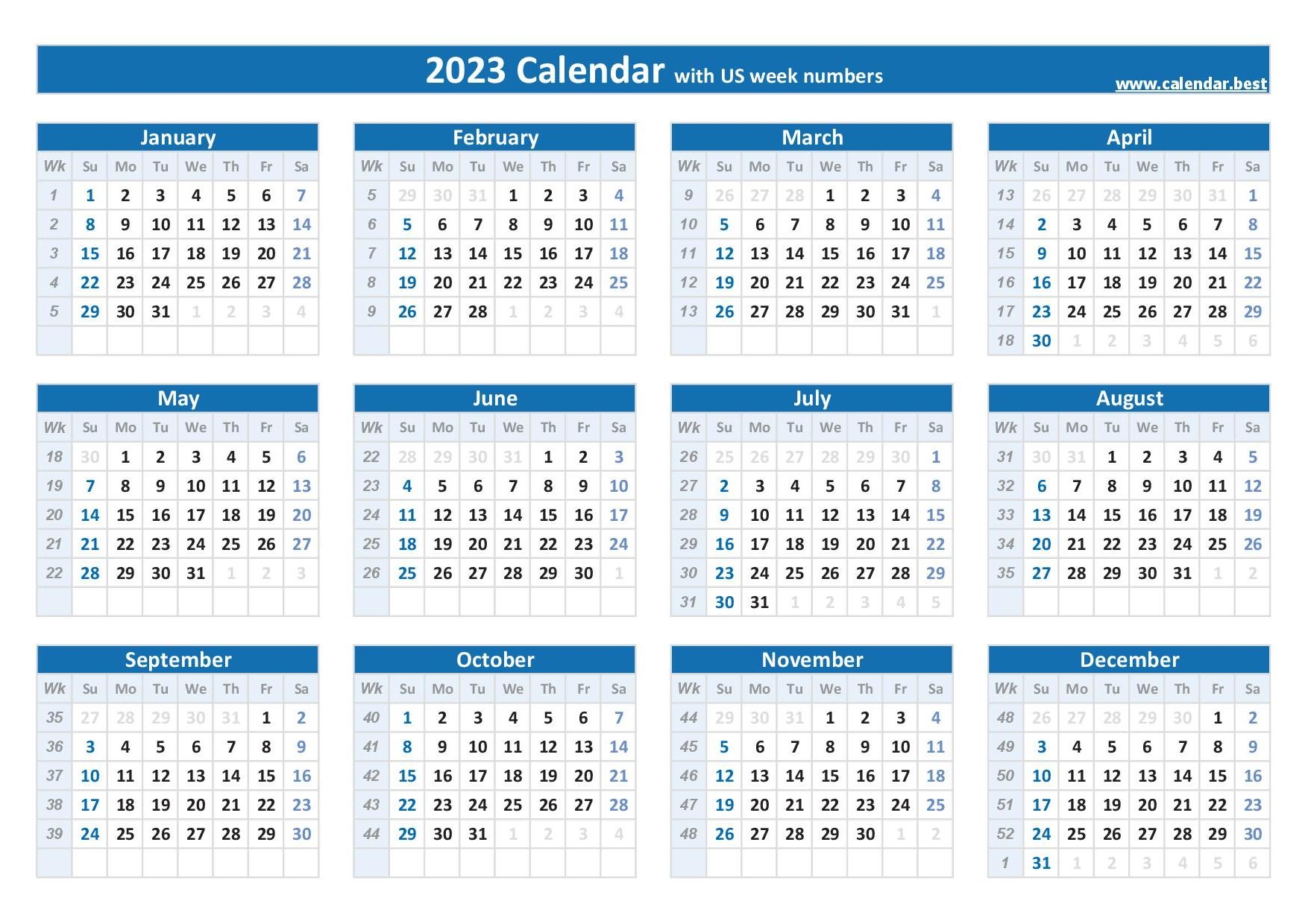 2023 Calendar Printable With Week Numbers - 2026 Calendar Printable