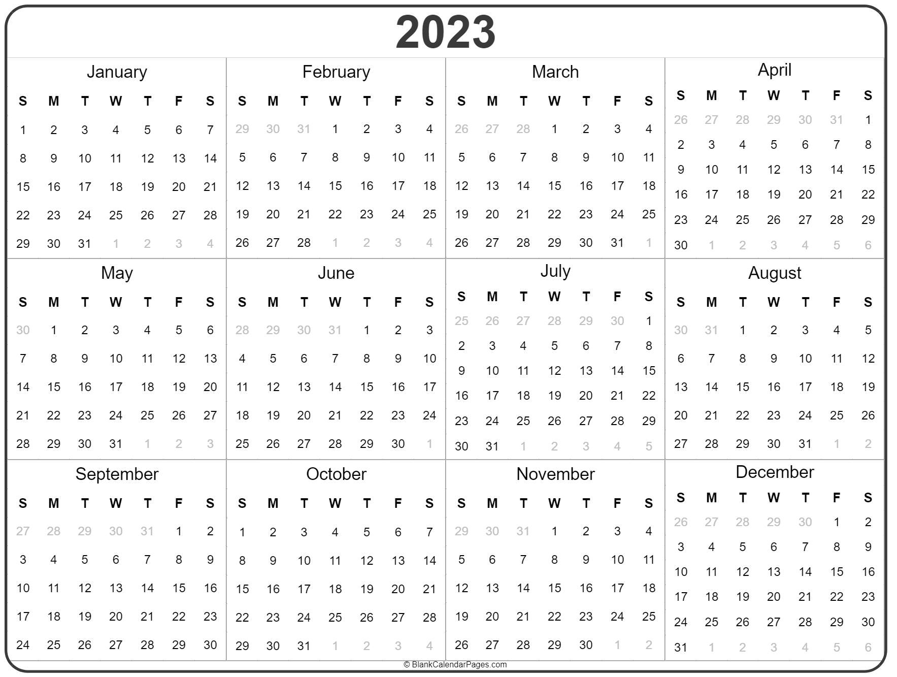Free Yearly Printable Calendar 2023 - 2026 Calendar Printable