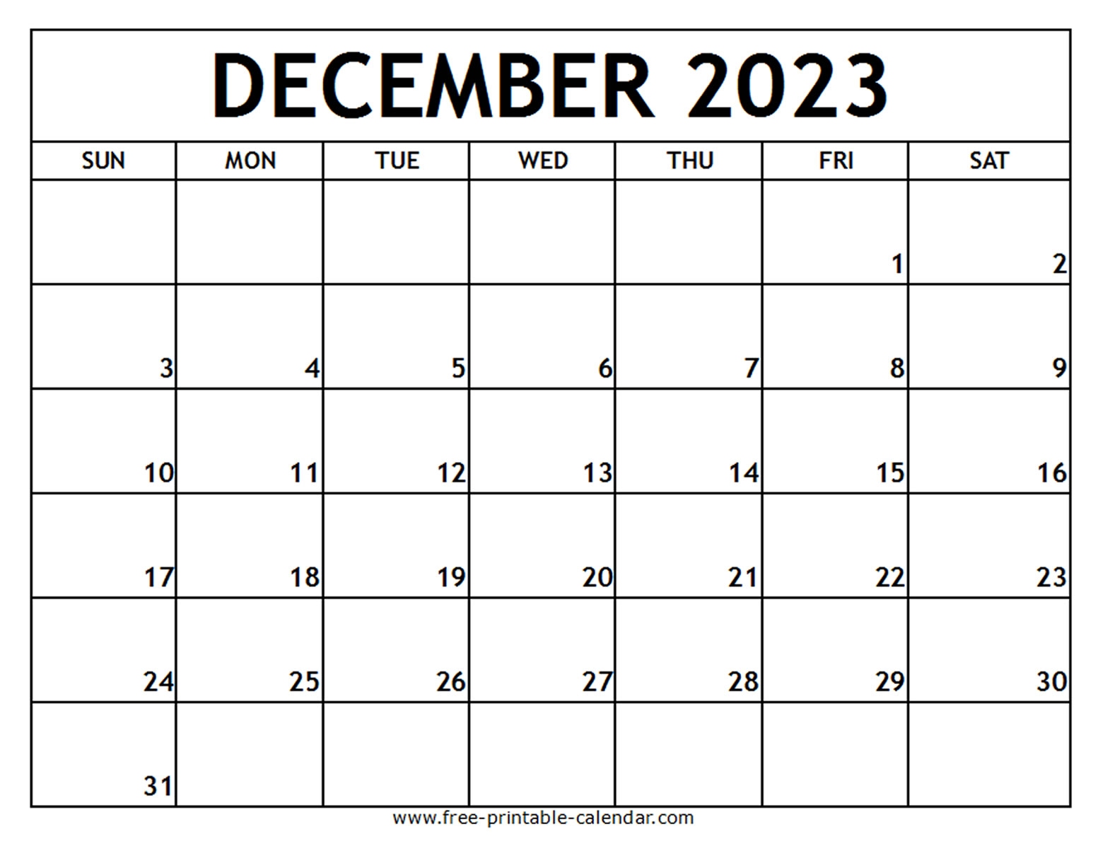 Free Printable Calendar December 2023 - 2025 Calendar Printable