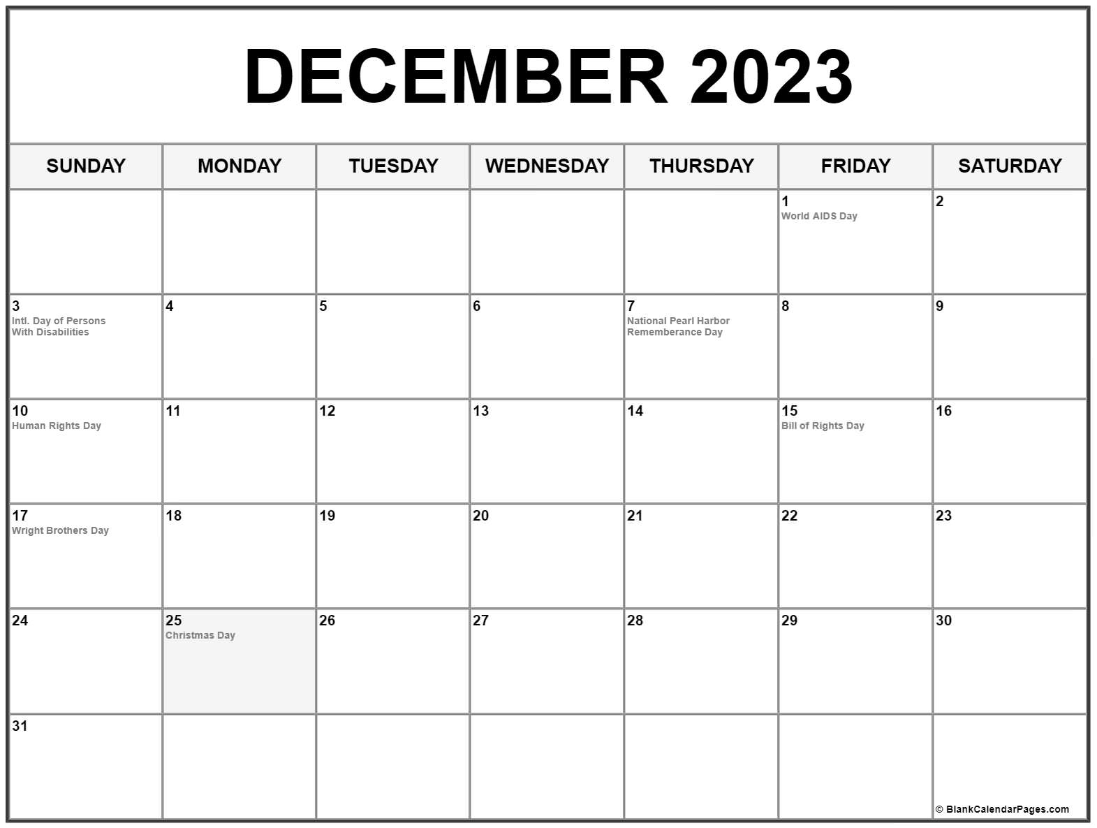 December 2023 Calendar With Holidays Printable - 2025 Calendar Printable