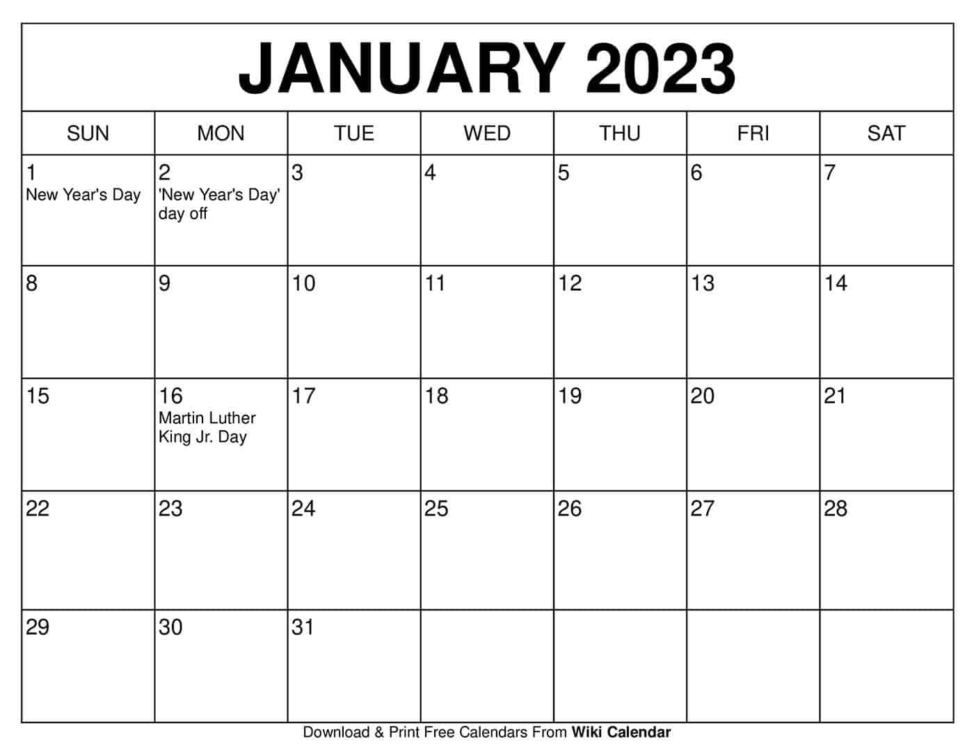January 2023 Calendar Printable Wiki - 2025 Calendar Printable