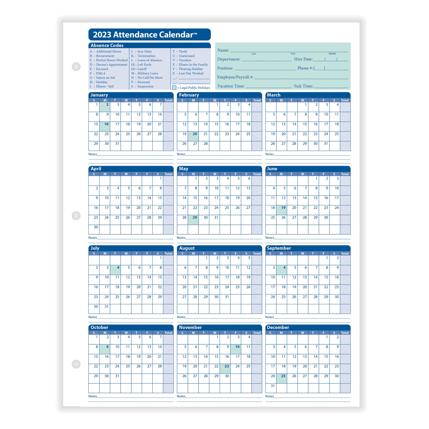 Printable 2023 Attendance Calendar - 2026 Calendar Printable