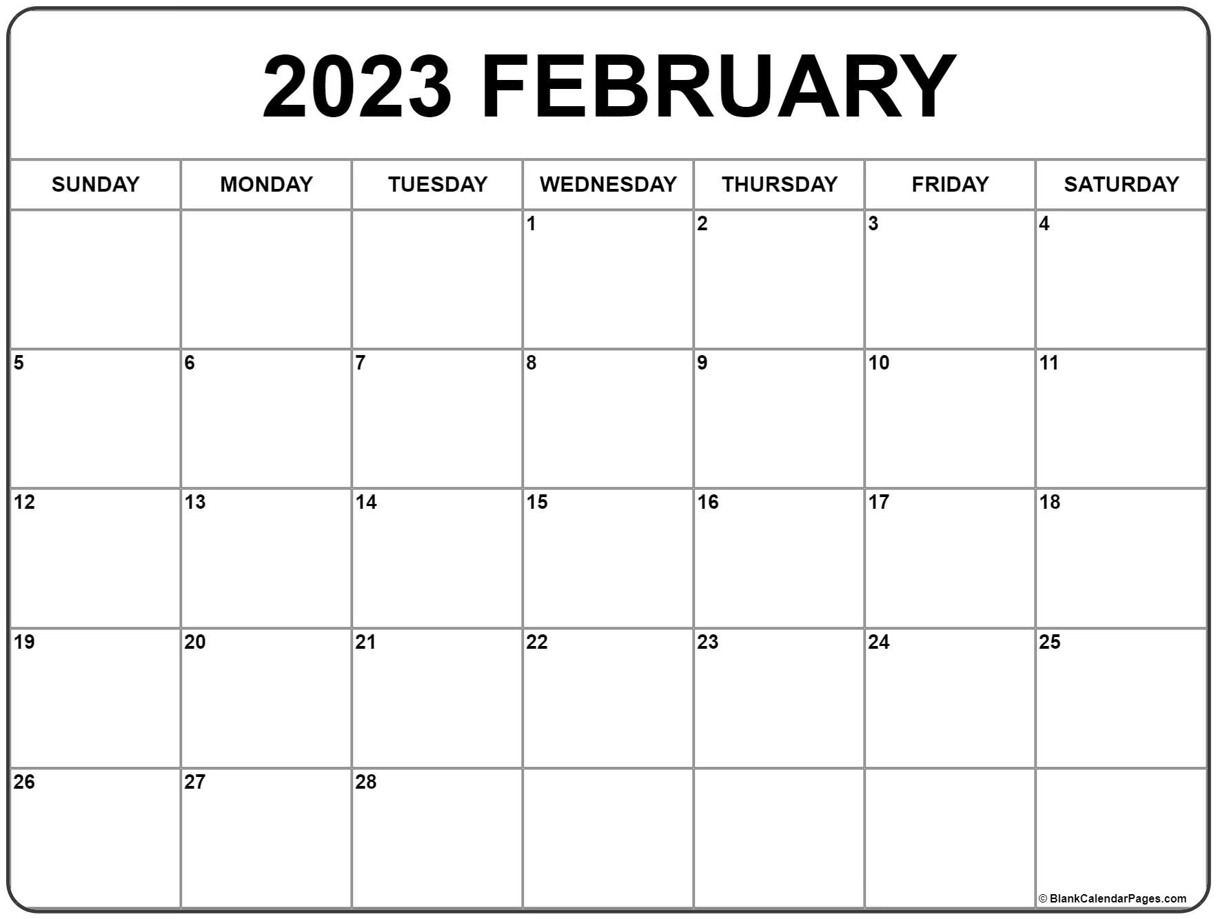Printable Calendar Feb 2023 - 2026 Calendar Printable