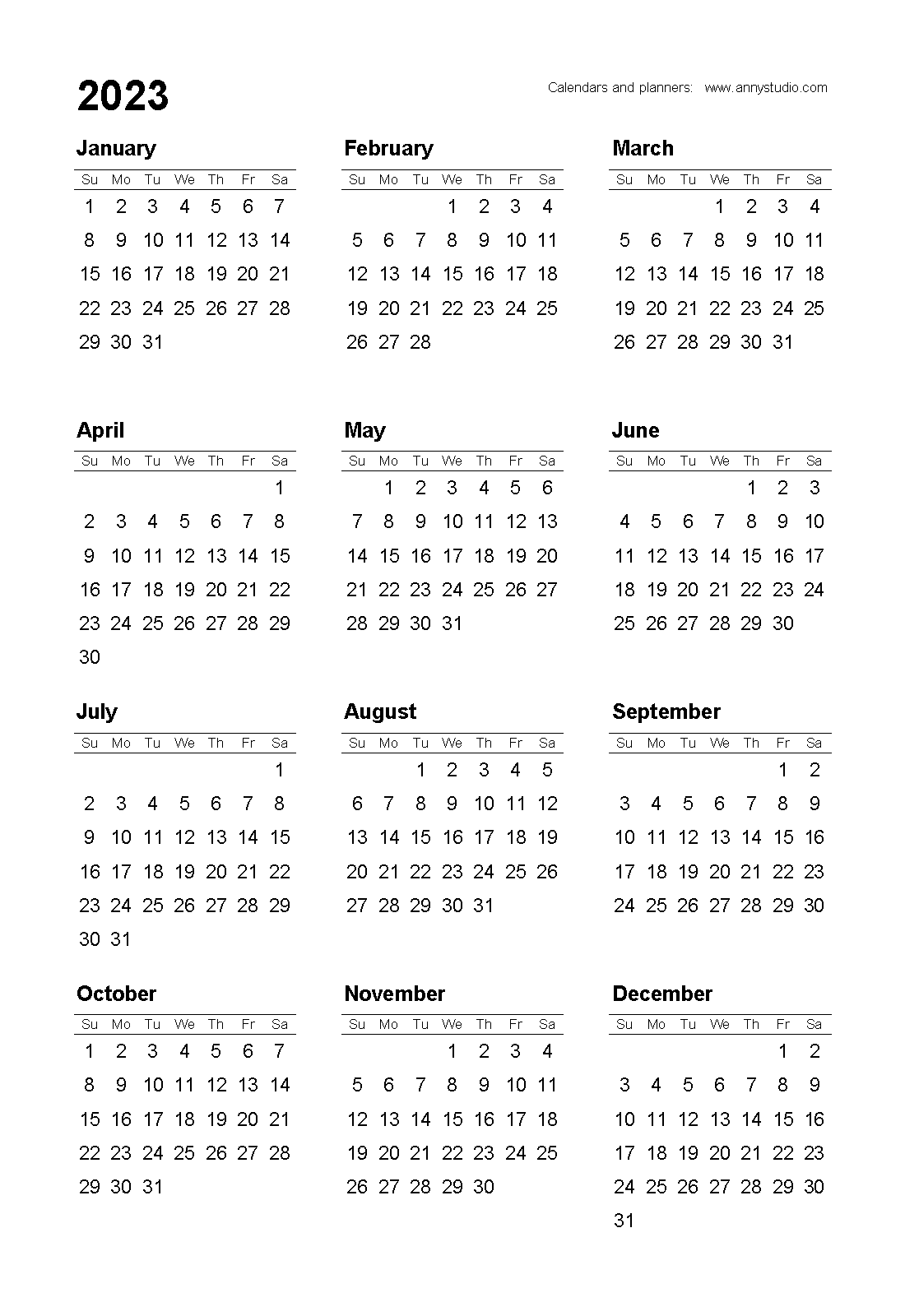 A4 Calendar 2023 Printable - 2025 Calendar Printable