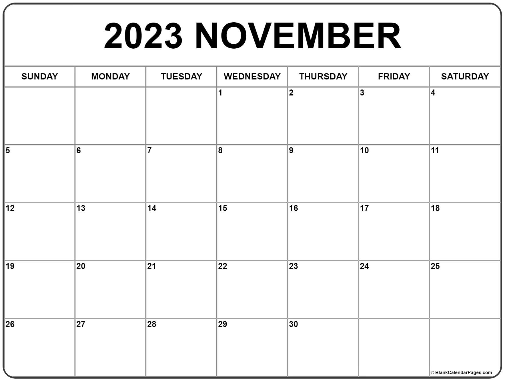 Printable November 2023 Calendar - 2025 Calendar Printable
