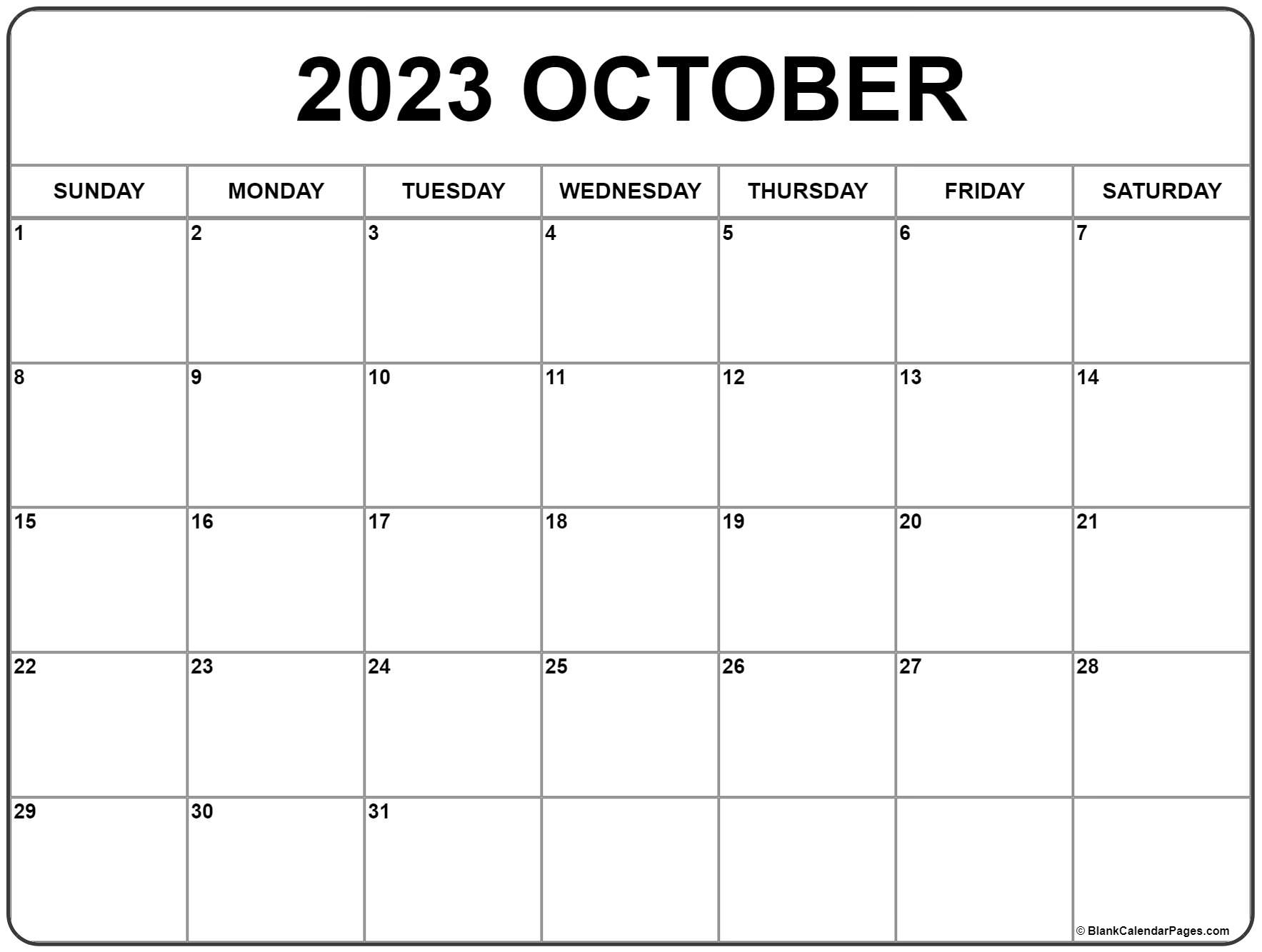 Printable October 2023 Calendar - 2026 Calendar Printable