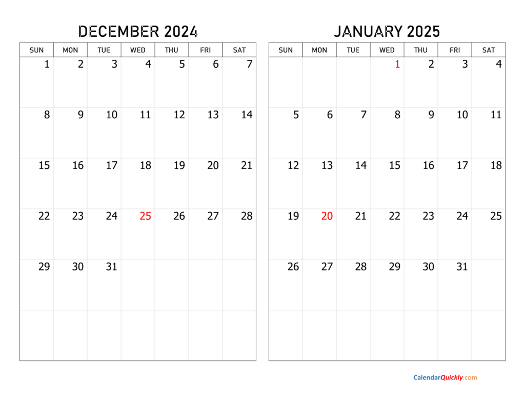 December 2024 Jan 2025 Calendar - 2025 Calendar Printable