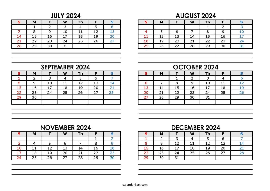 June To December 2024 Calendar - 2025 Calendar Printable